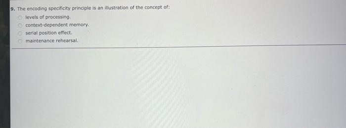 Solved 9. The encoding specificity principle is an | Chegg.com