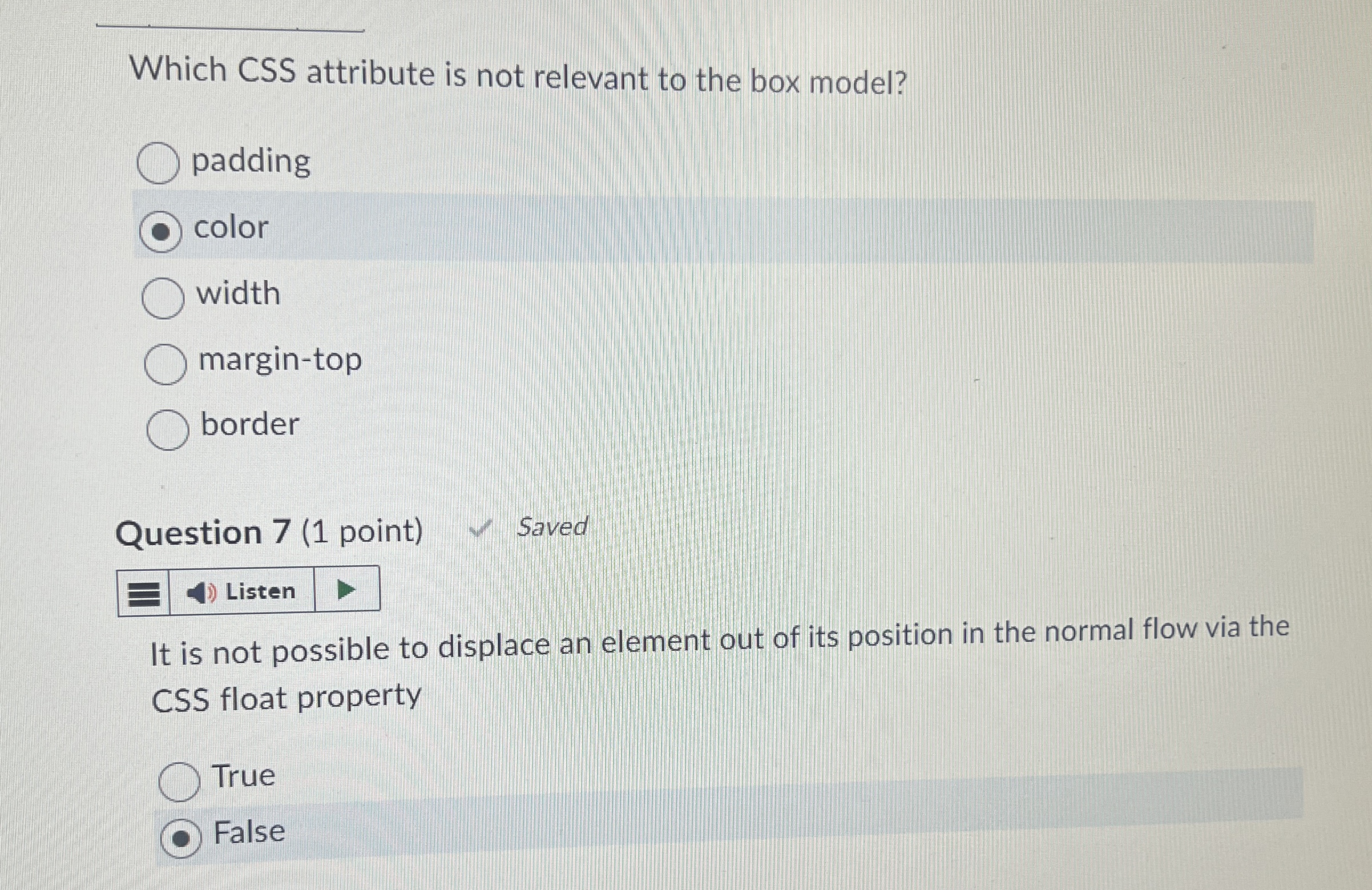 Solved Which CSS attribute is not relevant to the box | Chegg.com