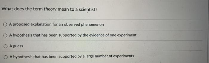 Solved What does the term theory mean to a scientist? A | Chegg.com