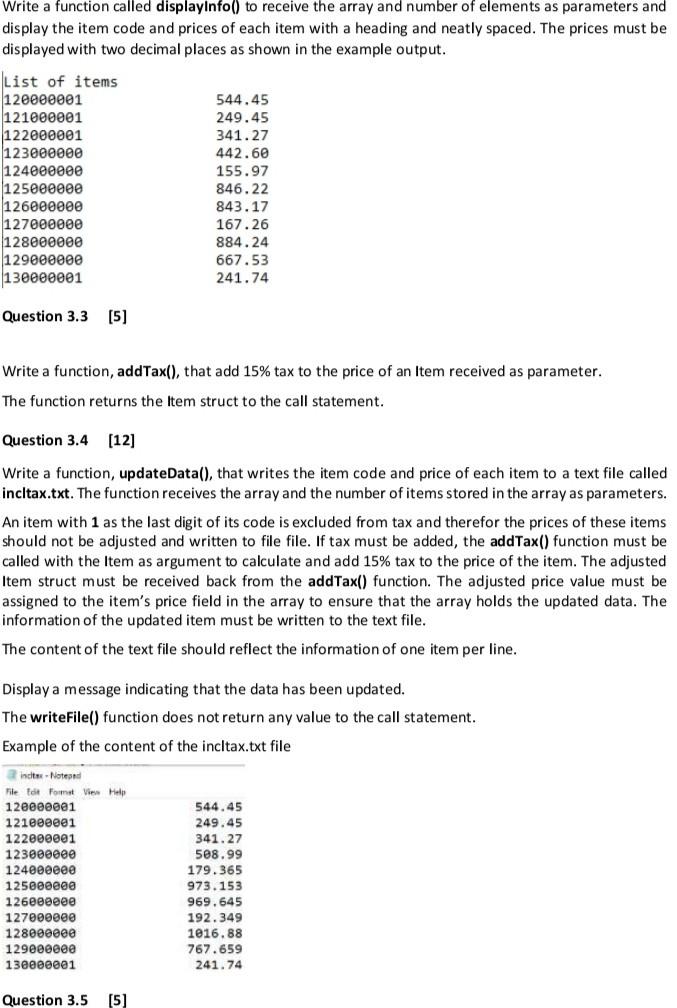 Solved Question 3.1 [12] Write a function, readFile(), that | Chegg.com