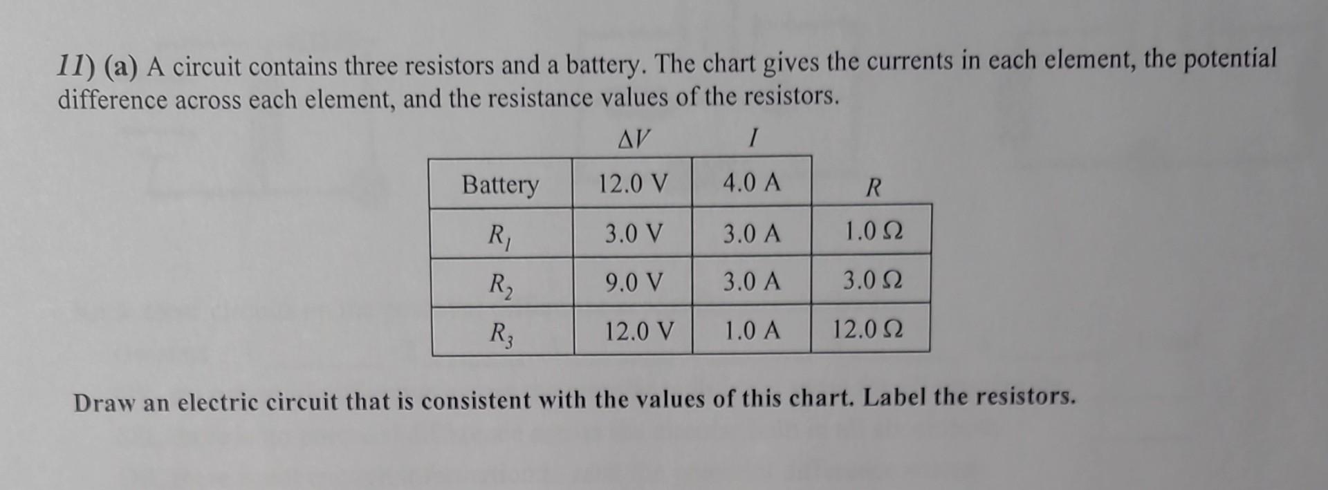 Solved 11) (a) A circuit contains three resistors and a | Chegg.com
