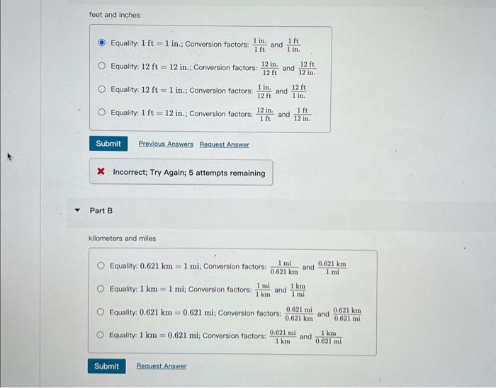 Solved Equality: 1ft=1in; Conversion factors: 1ft1in. and | Chegg.com