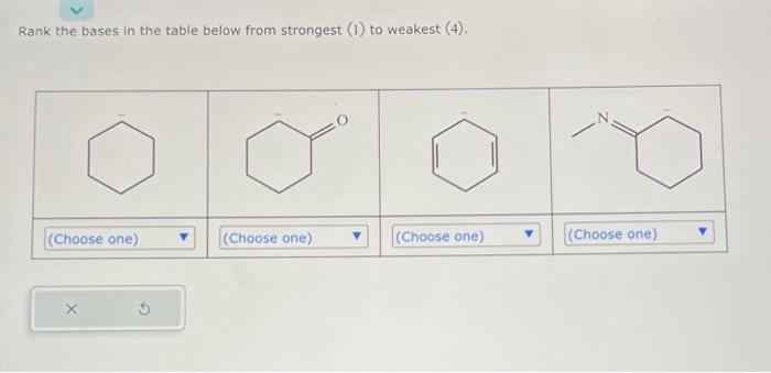 Solved Rank the bases in the table below from strongest ( 1 | Chegg.com
