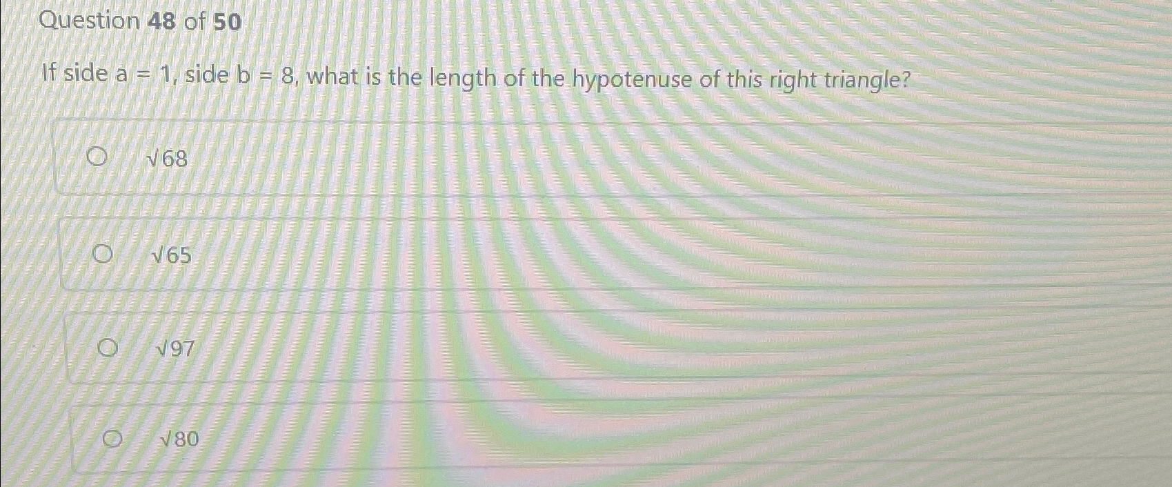 Solved If side a=1, ﻿side b=8, ﻿what is the length of the | Chegg.com
