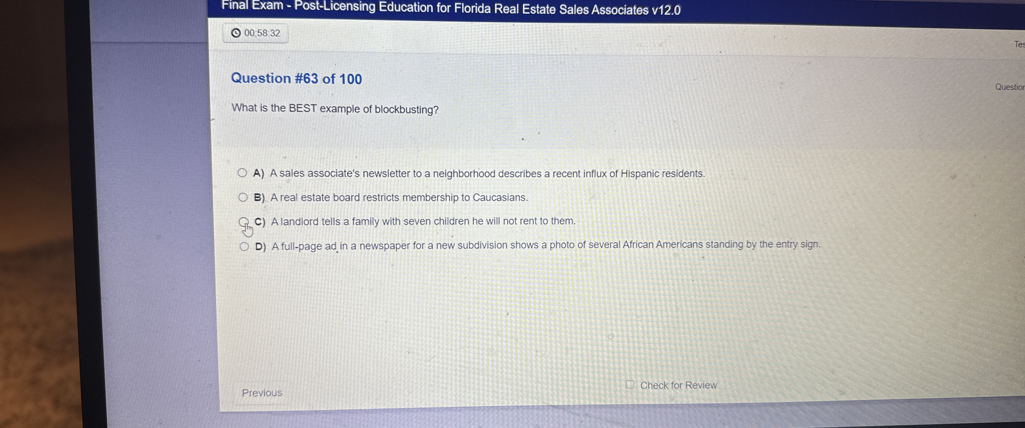 Solved Final Exam - ﻿Post-Licensing Education for Florida | Chegg.com