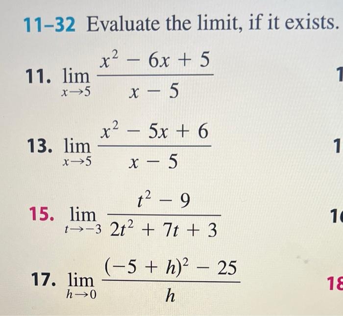 Solved 11-32 Evaluate the limit, if it exists. x² - 6x + 5 2 | Chegg.com