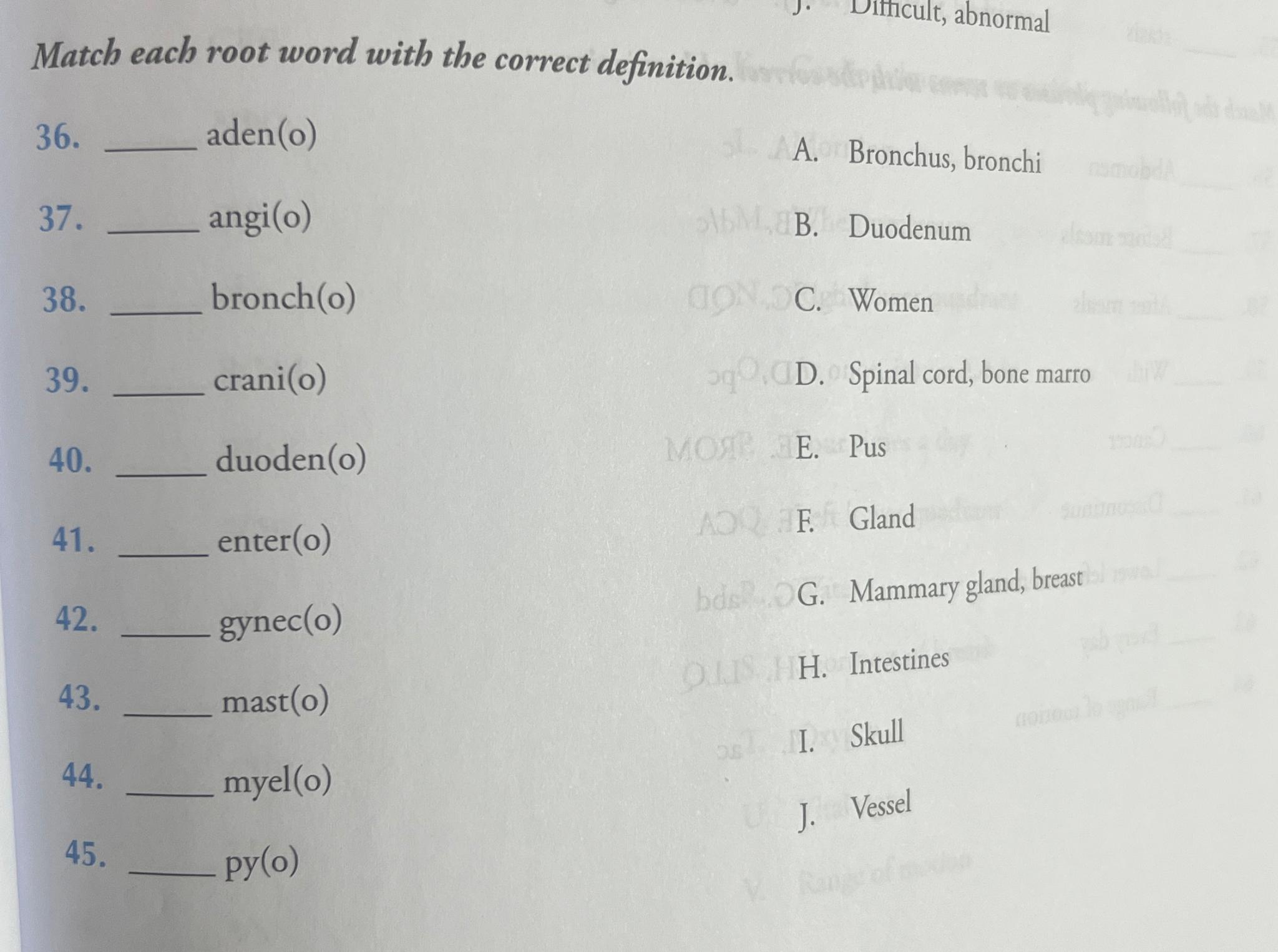 Solved Match each root word with the correct | Chegg.com