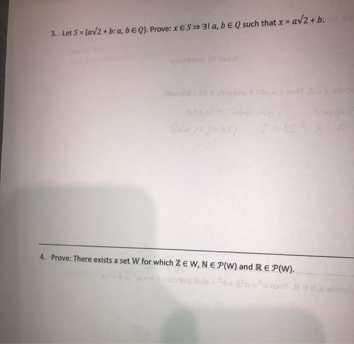 Solved 3. Let S={a2+b:a,b∈Q}. Prove: x∈S⇒∃!a,b∈Q such that | Chegg.com