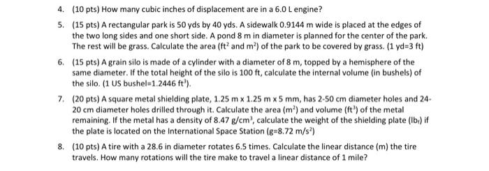Solved 4. (10 pts) How many cubic inches of displacement are | Chegg.com