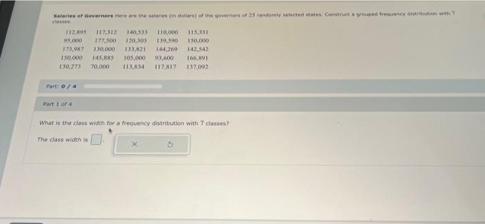 Solved What is the class width for a frequency distribution | Chegg.com