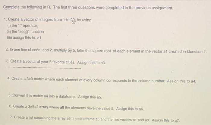 Solved Complete the following in R. The first three | Chegg.com