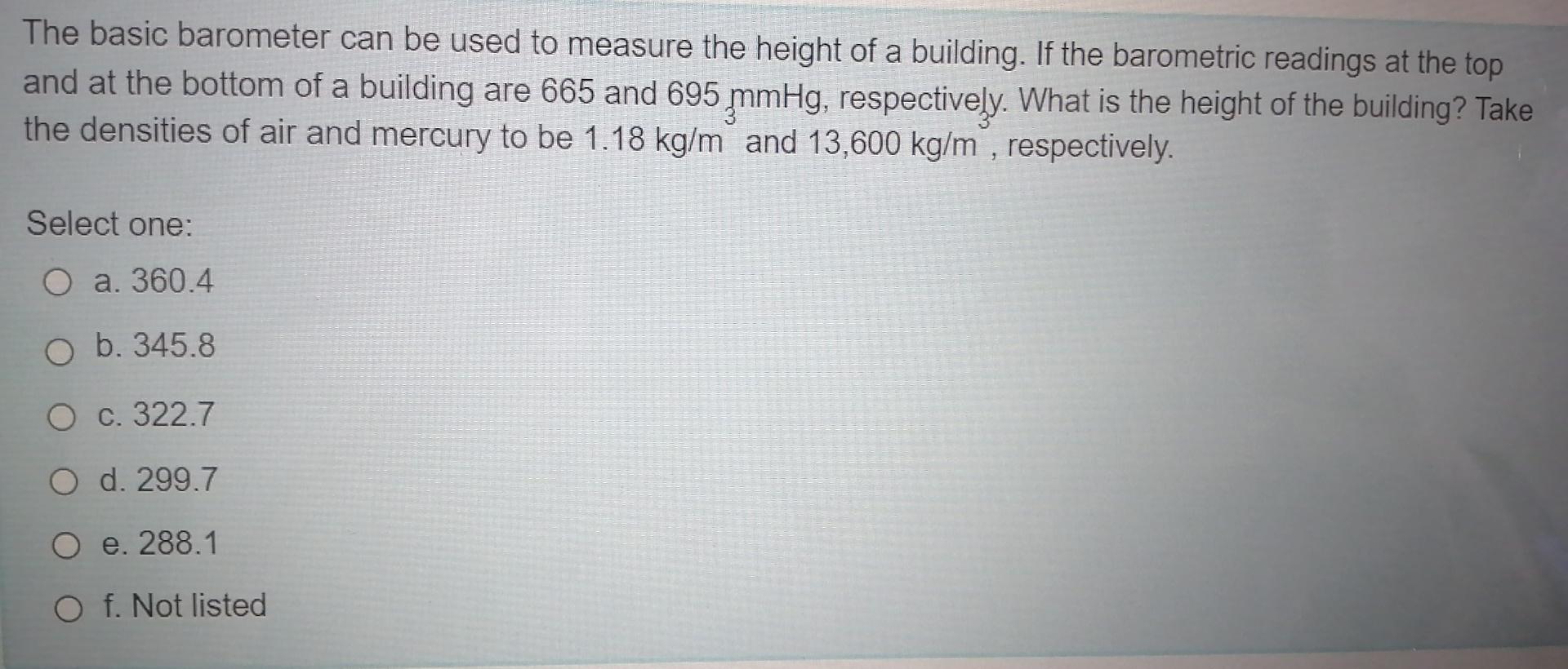 Solved The basic barometer can be used to measure the height | Chegg.com