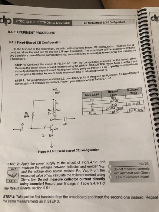Solved dei de ETEC121: ELECTRONIC DEVICES LAB ASSIGNMENTS: | Chegg.com