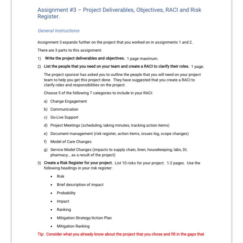 Solved Assignment #3 - ﻿Project Deliverables, Objectives, | Chegg.com
