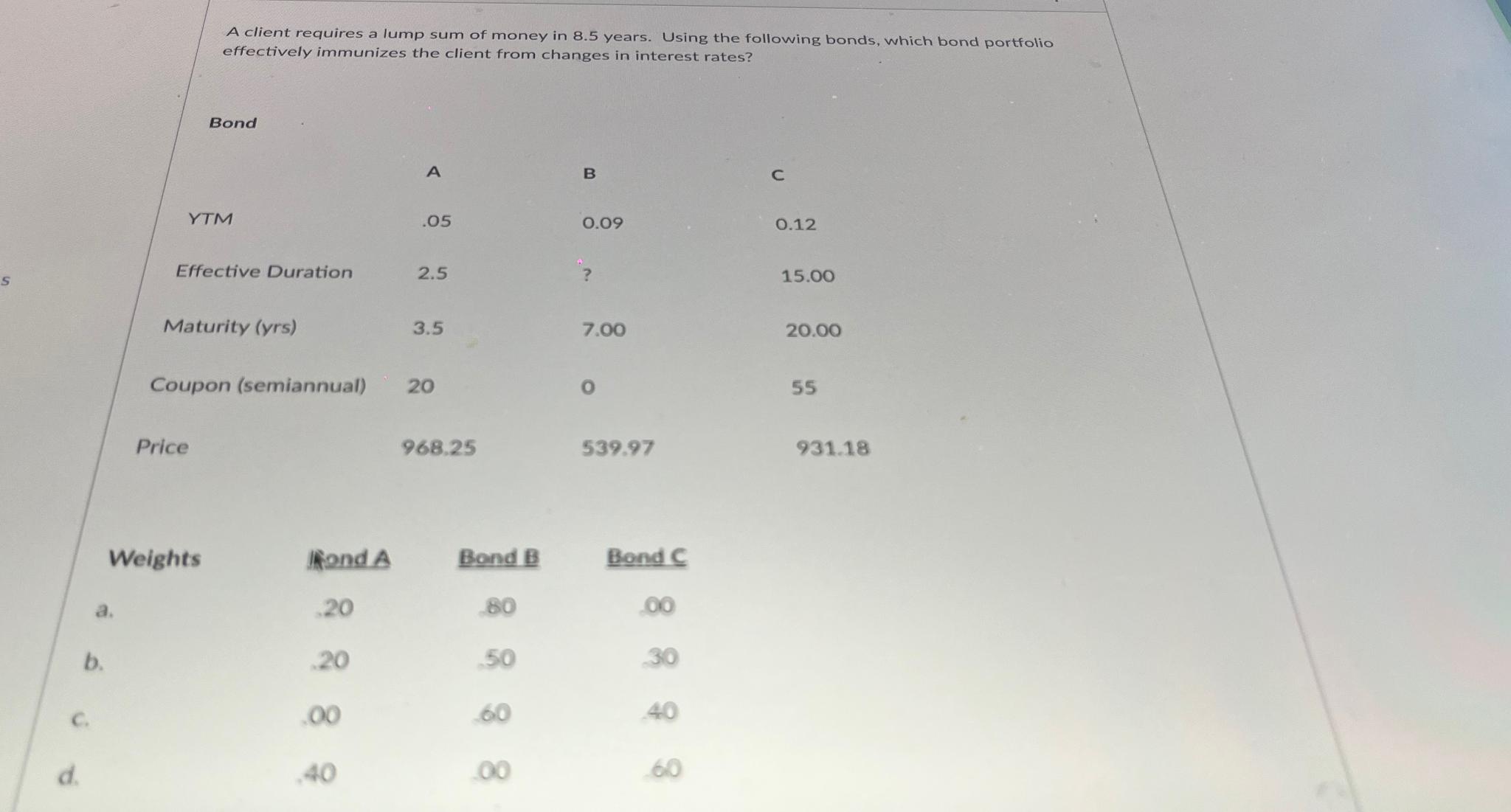 Solved A client requires a lump sum of money in 8.5 ﻿years. | Chegg.com