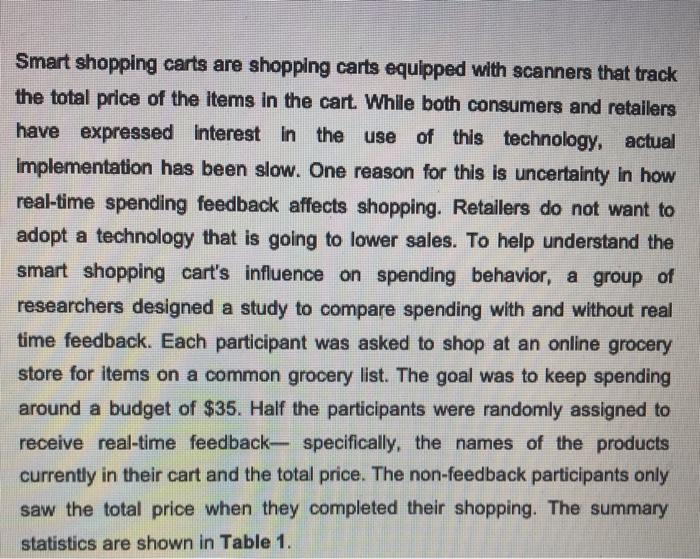 Solved Smart shopping carts are shopping carts equipped with | Chegg.com