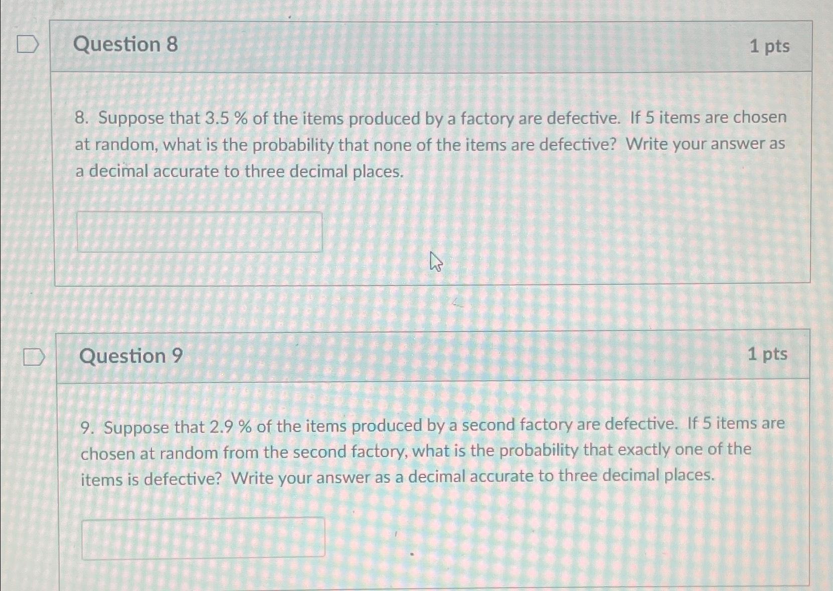 Solved Question 81 ﻿pts8. ﻿Suppose that 3.5% ﻿of the items | Chegg.com