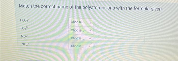 Solved Match the correct name of the polyatomic ions with | Chegg.com