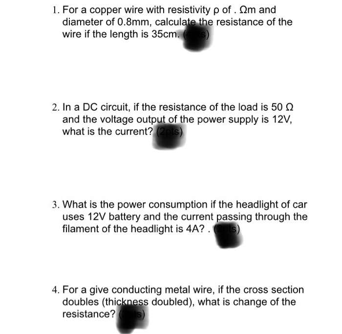 Solved 1. For a copper wire with resistivity p of. Sm and | Chegg.com