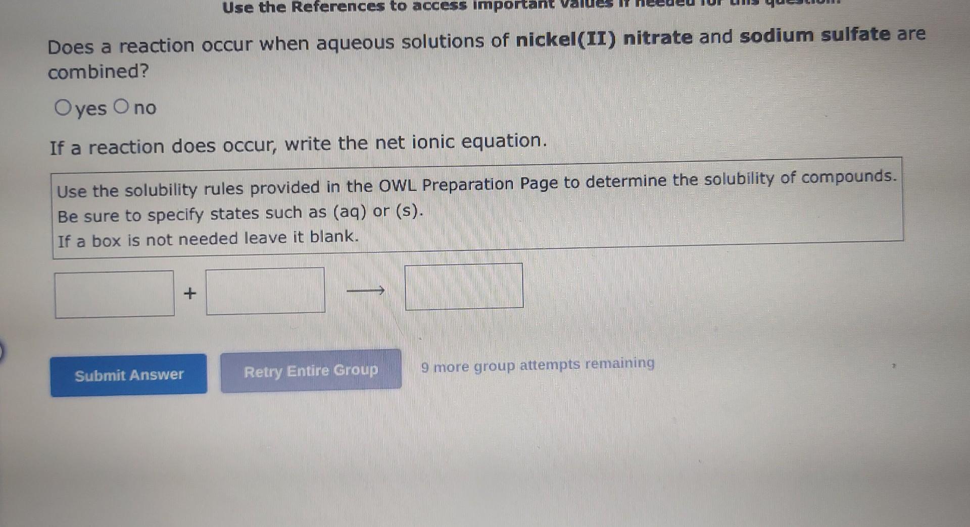 Solved Use the solubility rules provided in the OWL | Chegg.com