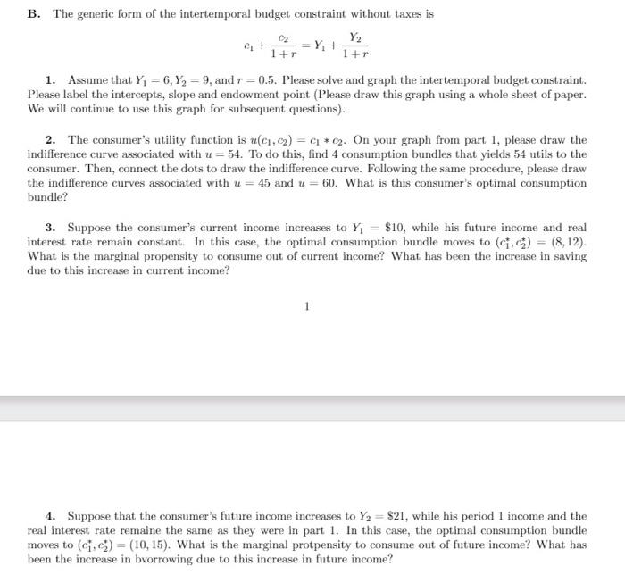 Solved B. The generic form of the intertemporal budget | Chegg.com