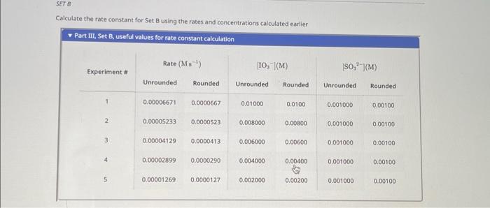 Solved AVERAGE RATE CONSTANT OF BOTH SET A AND SET B Rounded | Chegg.com