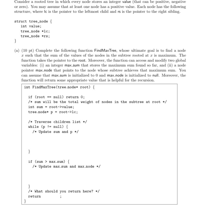 Solved Consider a rooted tree in which every node stores an | Chegg.com