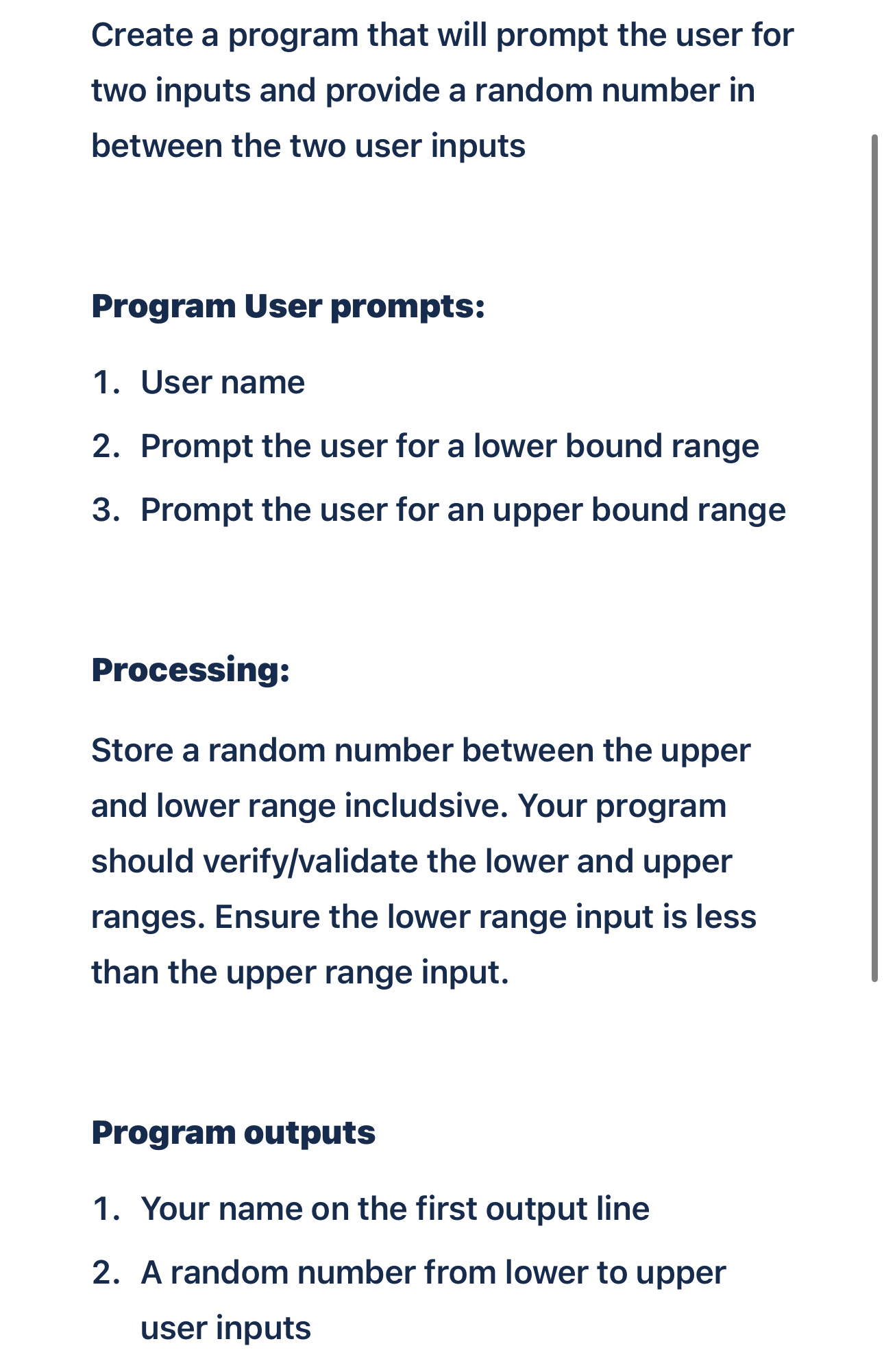 Solved (java)Create a program that will prompt the user for | Chegg.com