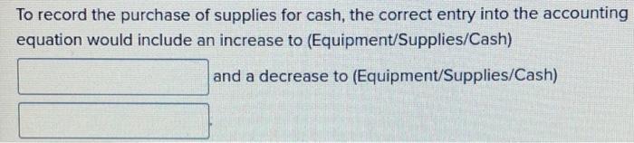 Solved To record the purchase of supplies for cash, the | Chegg.com