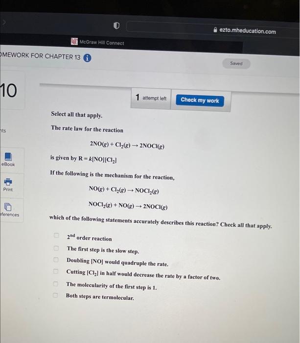 Solved Select all that apply. The rate law for the reaction | Chegg.com