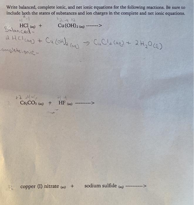 Solved Write balanced, complete ionic, and net ionic | Chegg.com