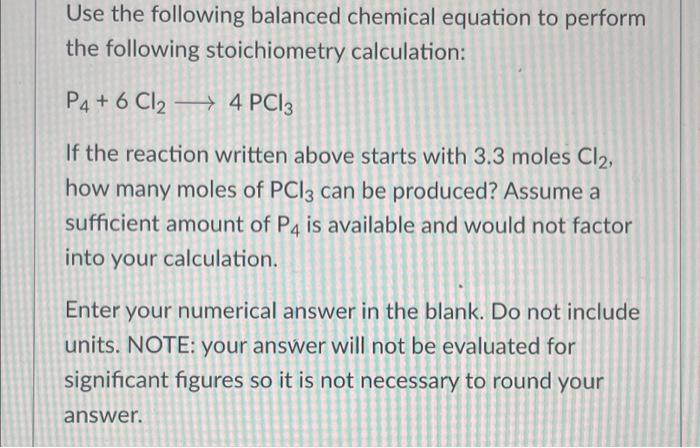 Solved Use the following balanced chemical equation to | Chegg.com