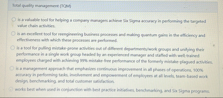 Solved Total quality mansgement (TQM)is a valuable tool for | Chegg.com