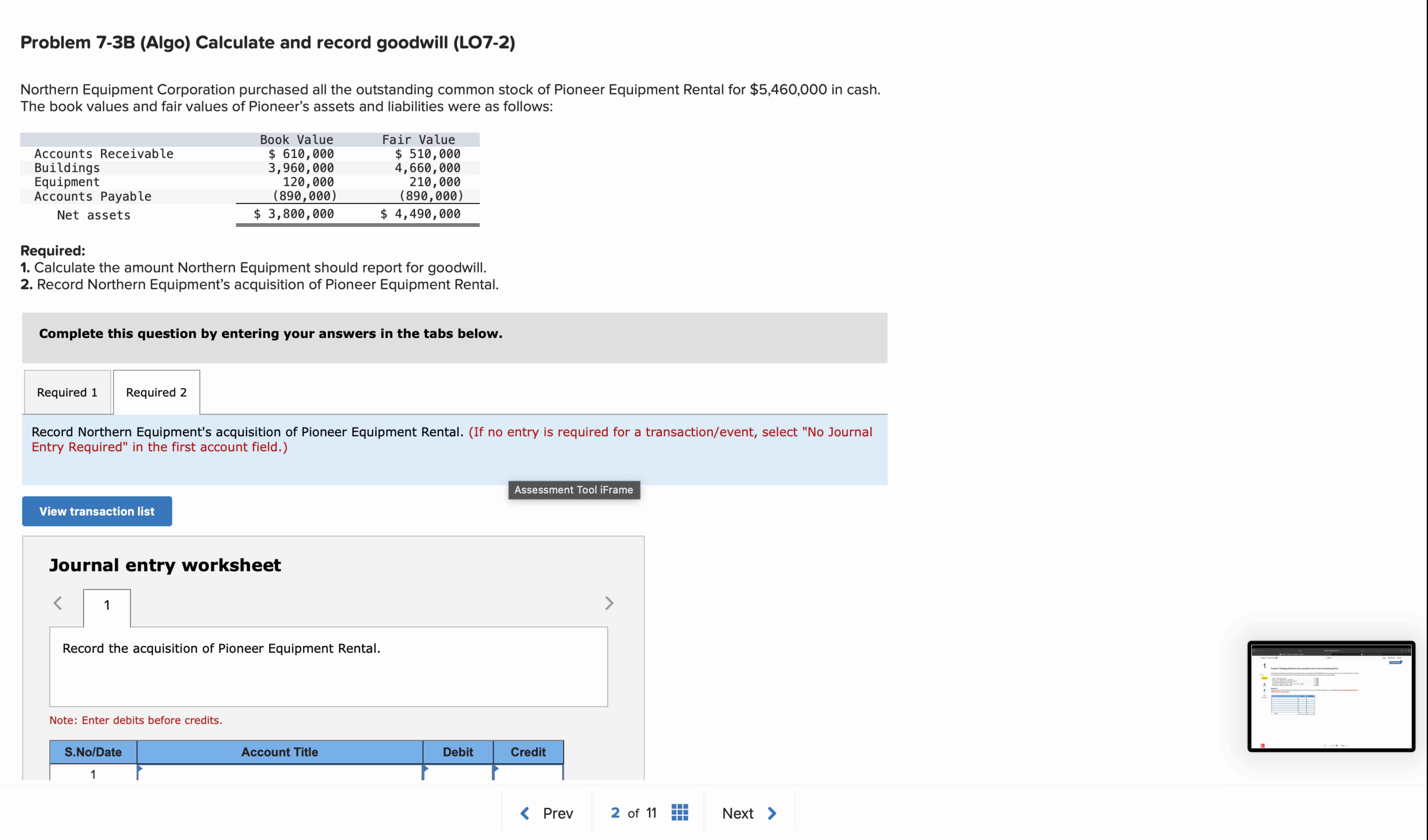 Solved Problem 7-3B (Algo) ﻿Calculate and record goodwill | Chegg.com