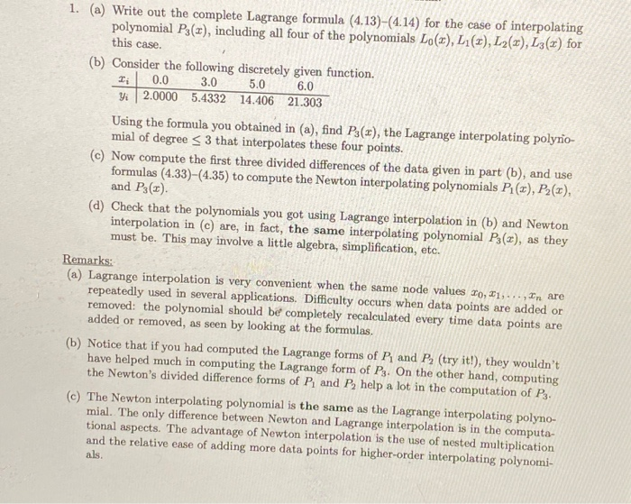 Solved 1. (a) Write out the complete Lagrange formula | Chegg.com