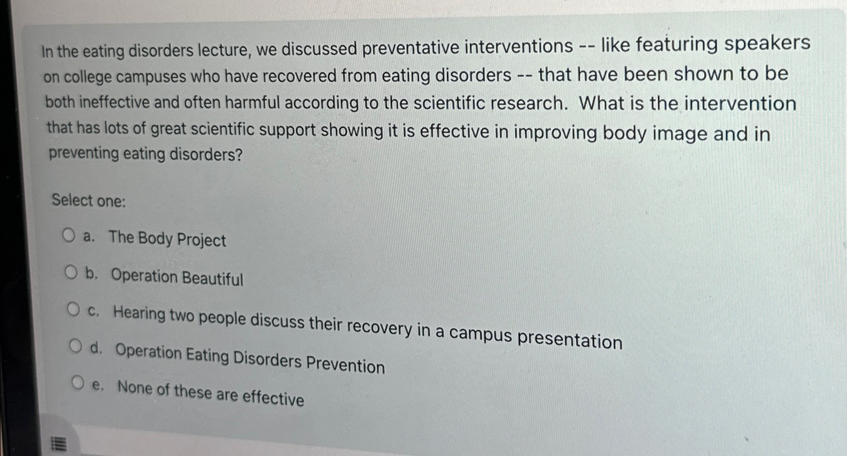 Solved In the eating disorders lecture, we discussed | Chegg.com