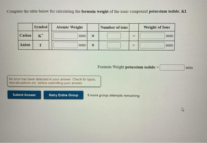 Solved Complete the table below for calculating the formula | Chegg.com