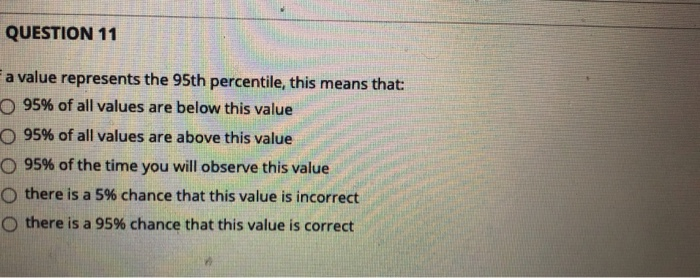 Solved QUESTION 11 a value represents the 95th percentile, | Chegg.com