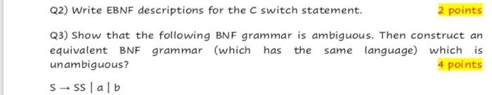 Solved Q2) Write EBNF descriptions for the C switch | Chegg.com