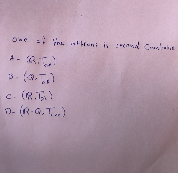 Solved 3) The following is a second countable space: A) (R, | Chegg.com