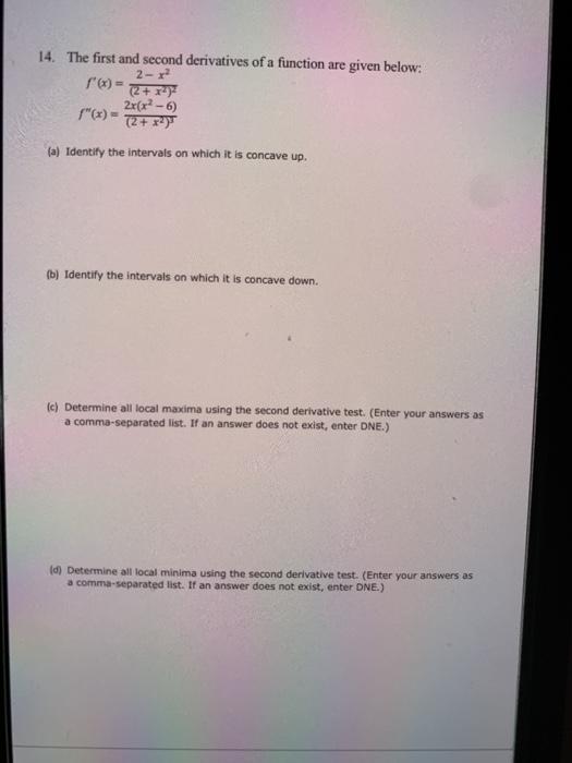 Solved 14. The first and second derivatives of a function | Chegg.com