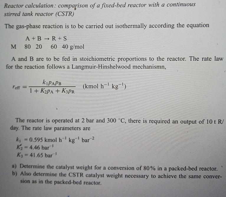 Solved Reactor calculation: comparison of a fixed-bed | Chegg.com