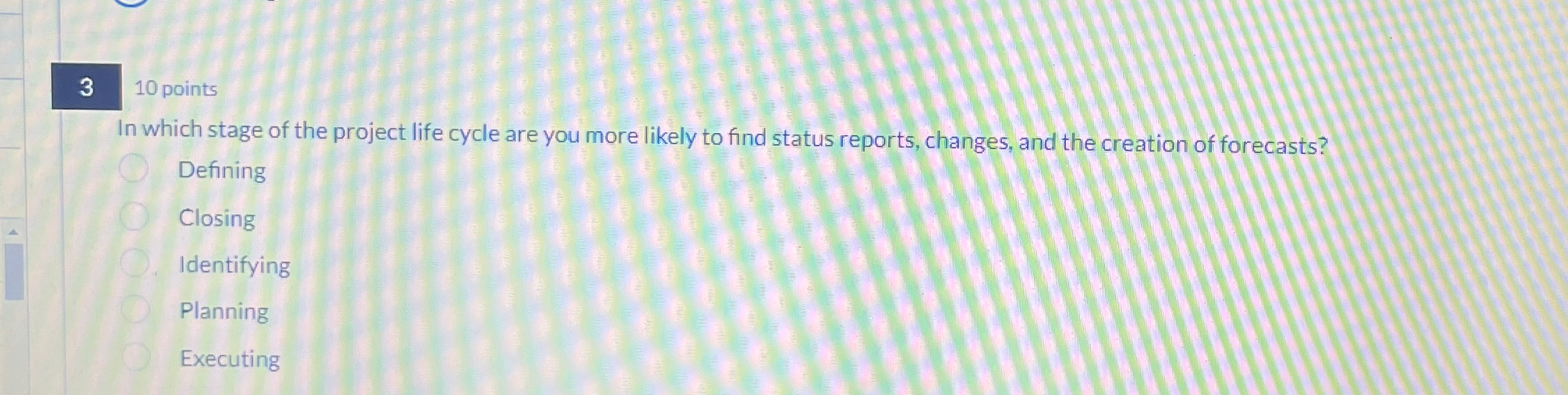 Solved 310 ﻿pointsIn which stage of the project life cycle | Chegg.com
