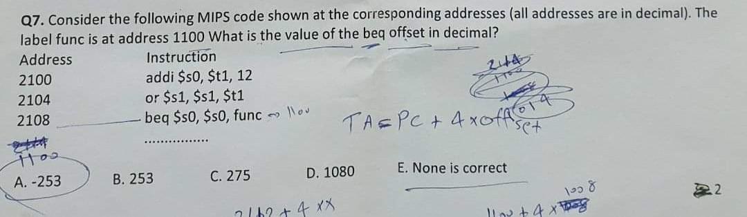 Solved Q7. Consider the following MIPS code shown at the | Chegg.com