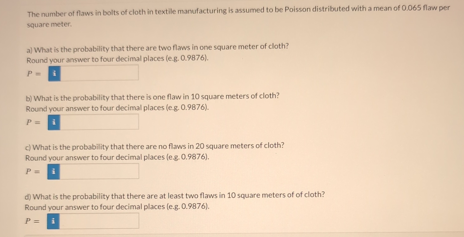 Solved The number of flaws in bolts of cloth in textile | Chegg.com