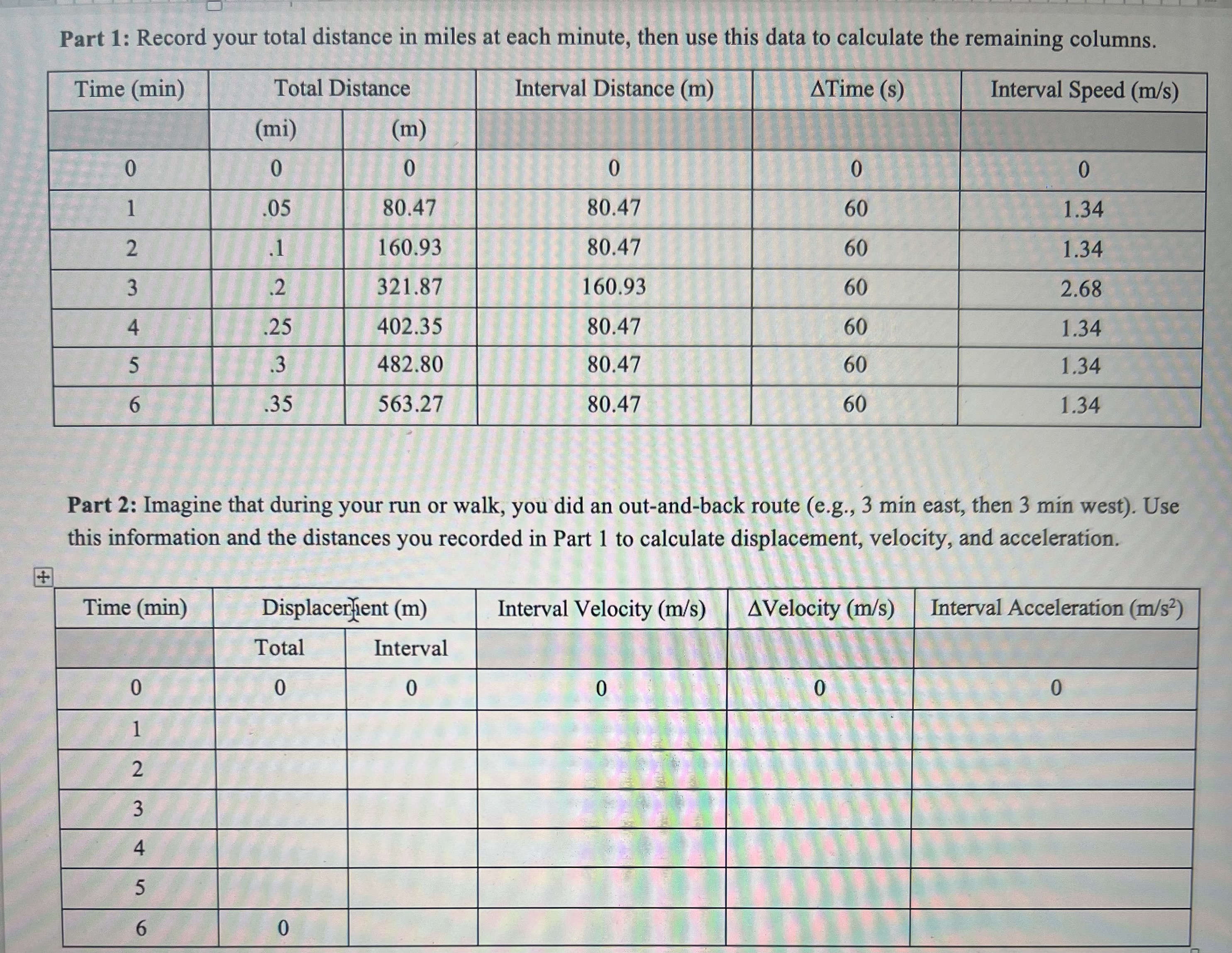 Solved Part 1: Record your total distance in miles aPart 2: | Chegg.com