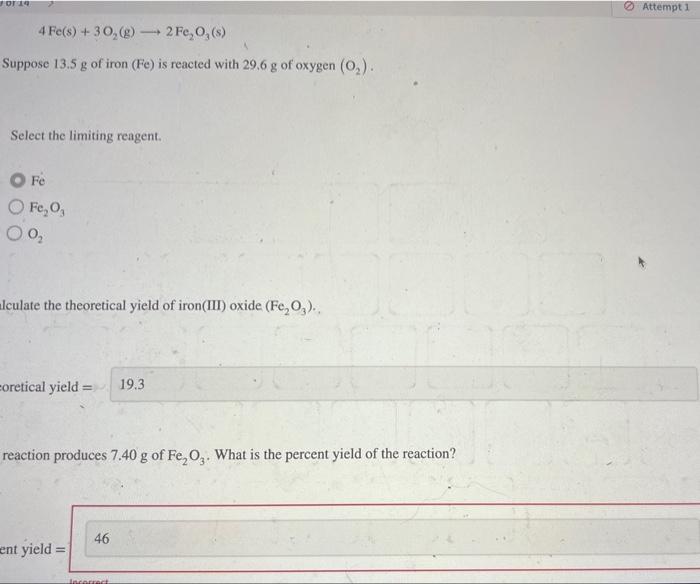 Solved 4Fe(s)+3O2( g) 2Fe2O3( s) Suppose 13.5 g of iron (Fe) | Chegg.com
