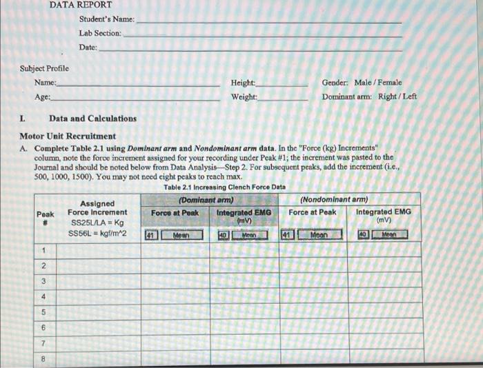 Solved DATA REPORT Student's Name: Lab Section: Date: | Chegg.com