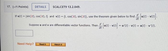 Solved If u(t)=(sin(2t),cos(3t),t) and | Chegg.com