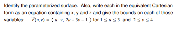 Solved Identify the parameterized surface. Also, write each | Chegg.com